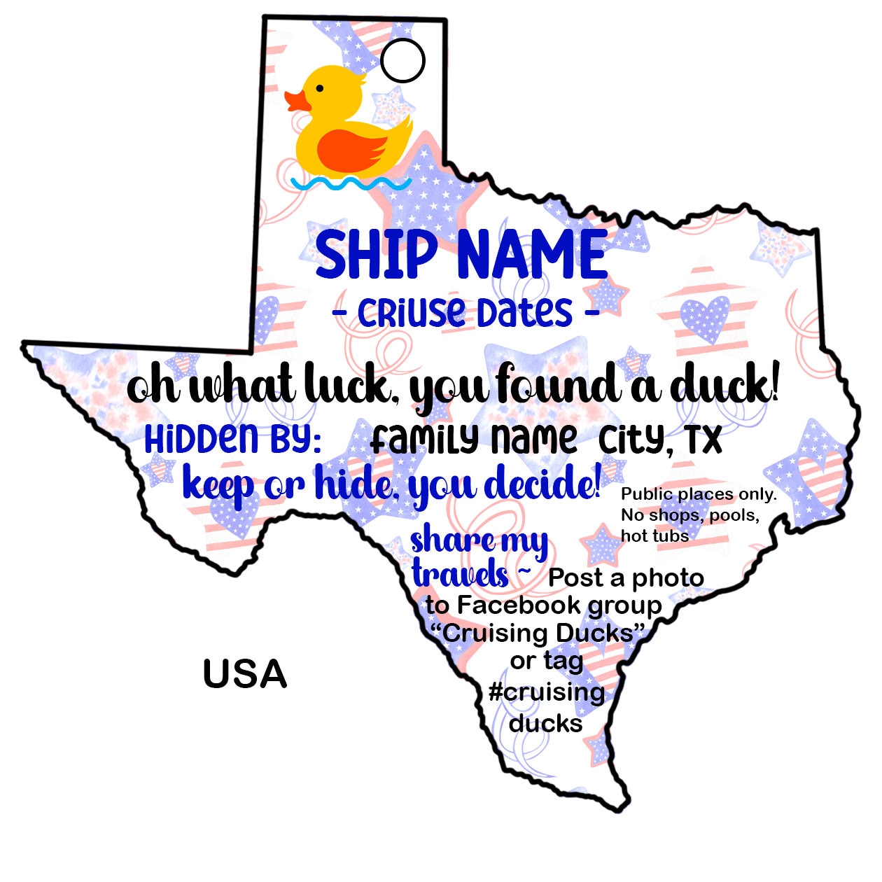 Texas Cruise Duck Tag, Printable Cruise Duck Tags, Personalized Cruise ...