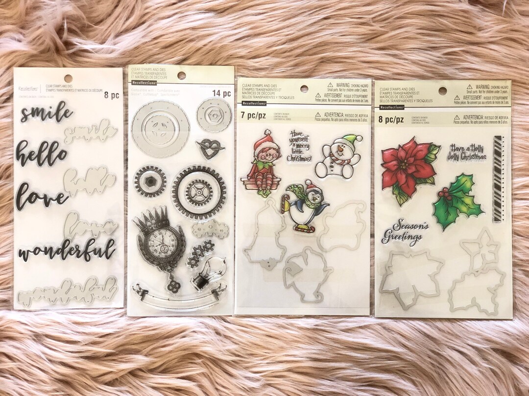 Recollections Stamps Dies Sets-script Words/fancy Gears/christmas Fun ...