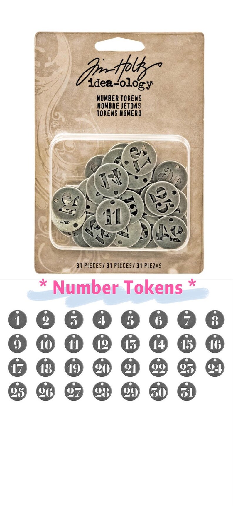 6 Options of Tim Holtz Ideaology - Number Tokens/vignette Bases ...