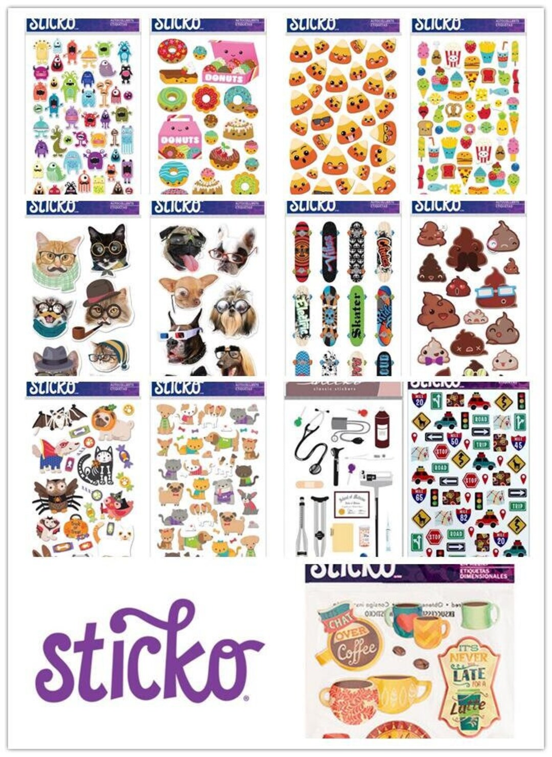 12 Styles of Cute Stickers by Sticko - Coffee/mini Road Trip/donuts ...