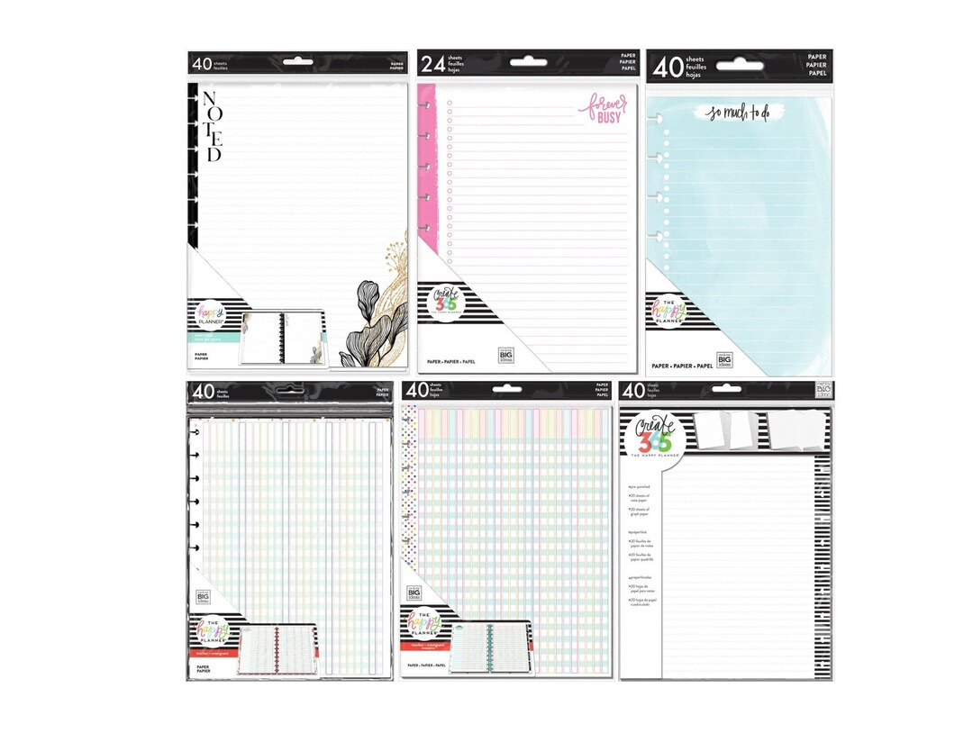 6 Options of Big Happy Planner Paper Refill Pack - Gold & Black/note ...
