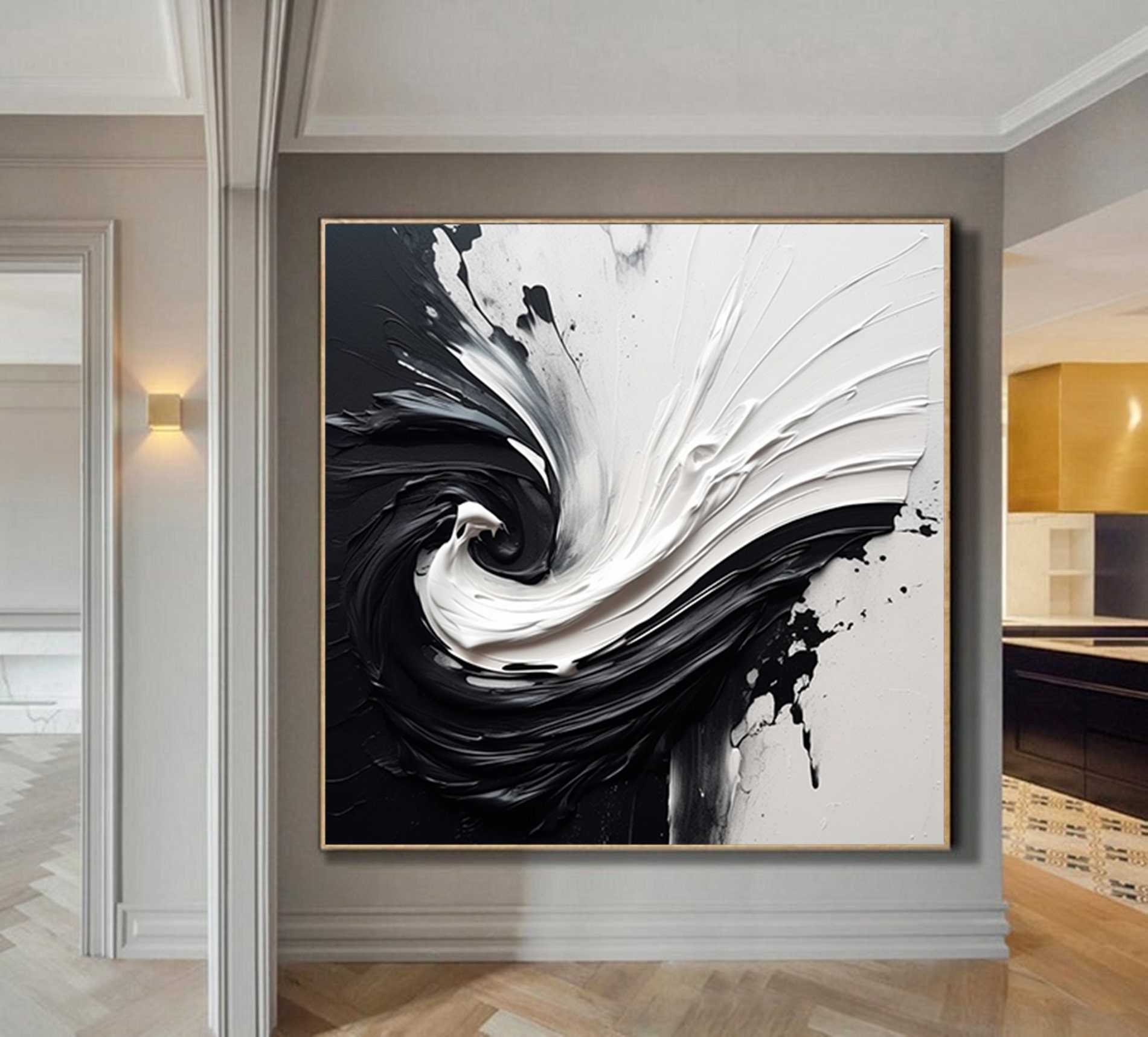 Palette Knife Abstract Paintingblack and White Oil - Etsy
