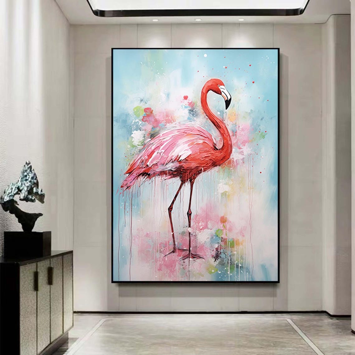 Large Abstract Flamingo Painting,waterbird Textured Painting, Oversized ...