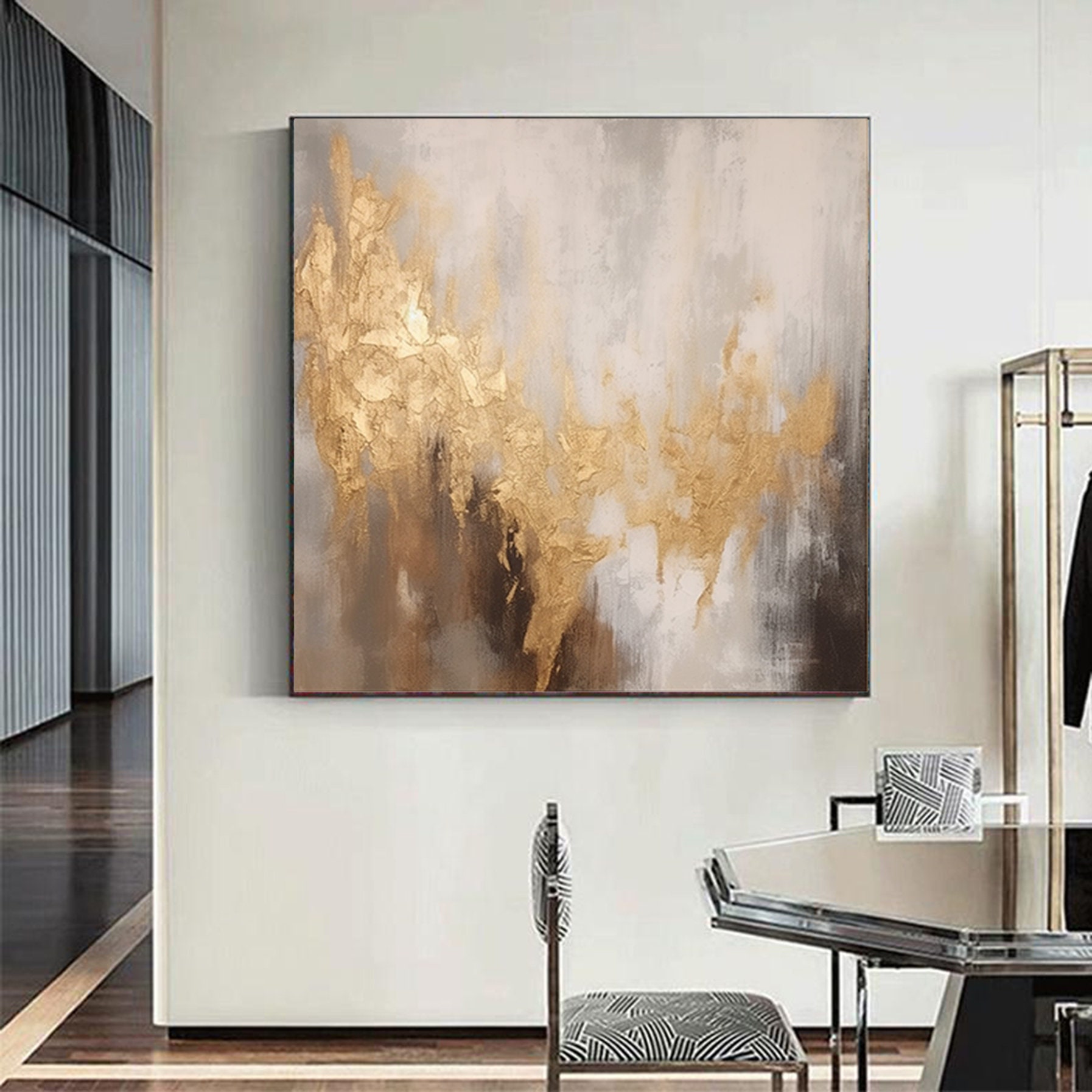 Large Beige Gold Paintings,minimalist Gray Gold Painting,textured ...