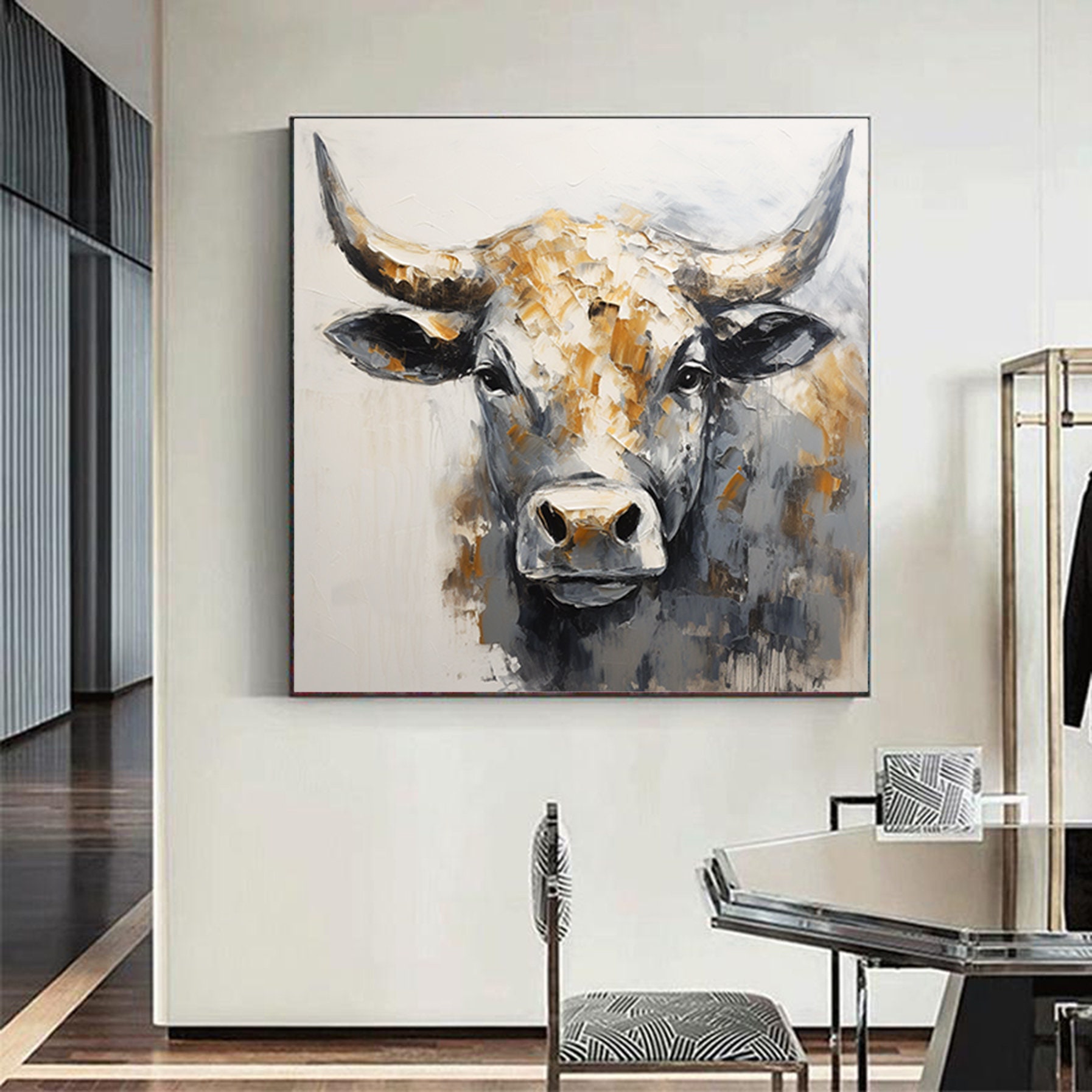 Original Bull Artwork,running Bull Painting on Canvas,extra Large ...