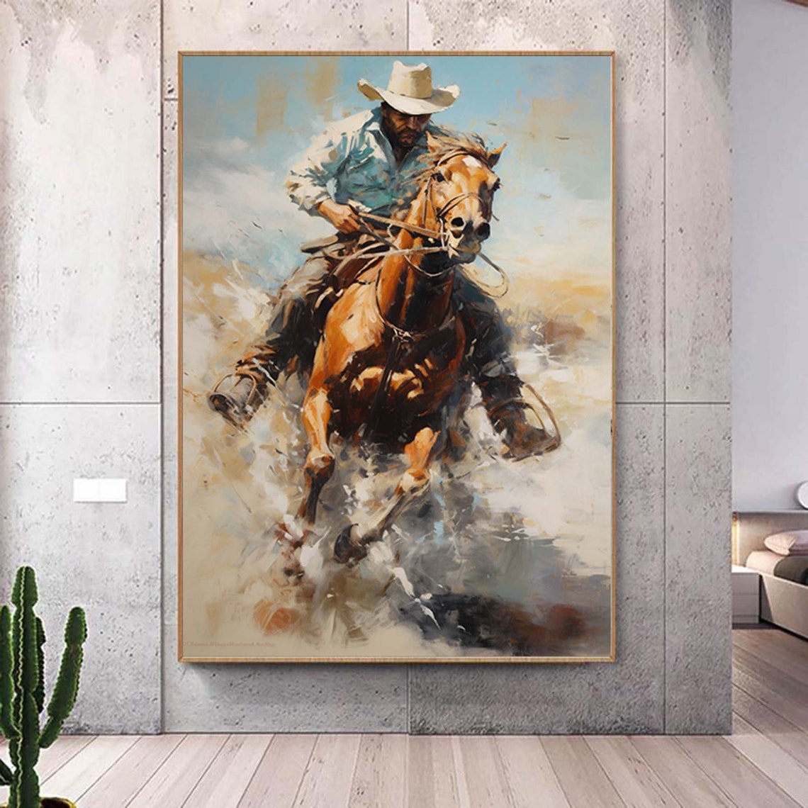 Western Cowboy Wall Art,abstract Figurative Cowboy Painting,textured ...