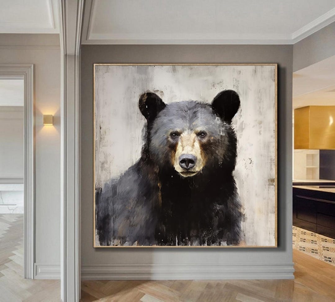 Abstract Original Black Bear Artwork,painting on Canvas,extra Large Wall Art,oversized Textured ...