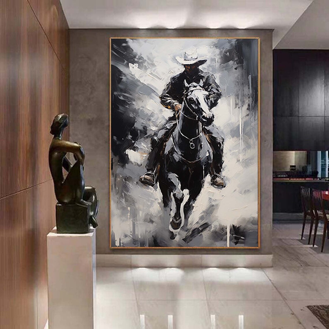 Cowboy Wall Art,abstract Figurative Cowboy Painting,black and White ...