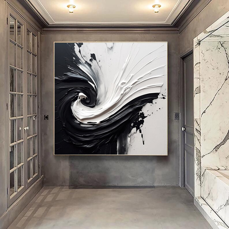 Palette Knife Abstract Painting,black and White Oil Painting,minimalist ...