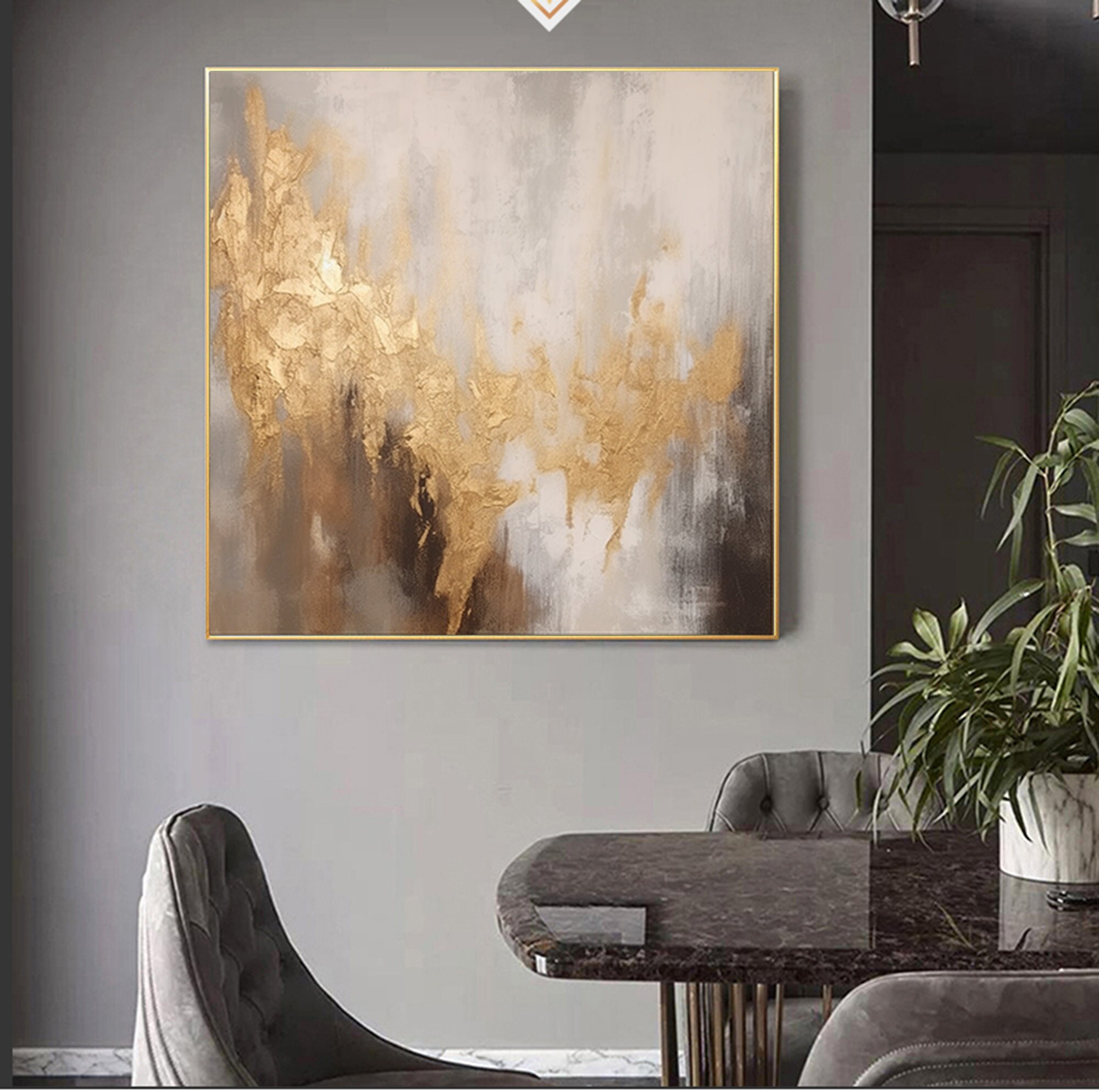 Large Beige Gold Paintings,minimalist Gray Gold Painting,textured ...