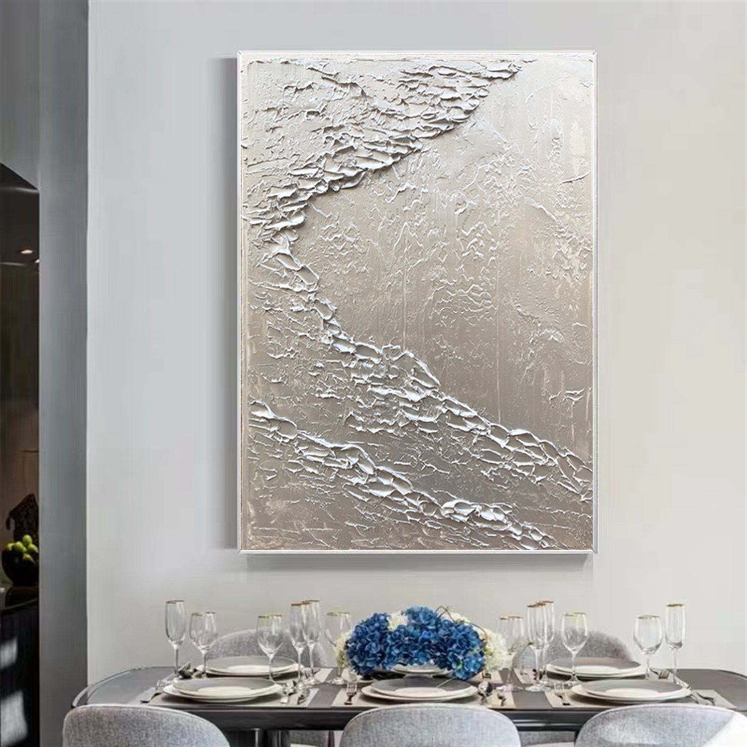 Seawaves Paintinglarge Silver 3D Textured Paintingsabstract - Etsy