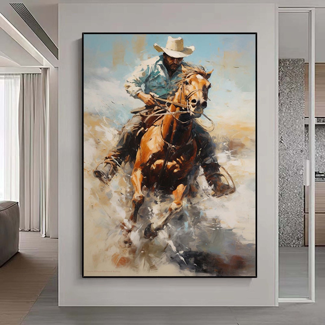 Western Cowboy Wall Art,abstract Figurative Cowboy Painting,textured ...