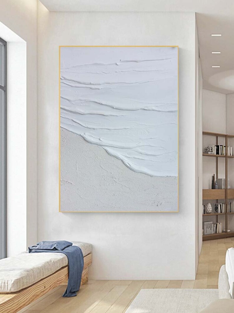 Extra Large Wall Artseawaves Paintinglarge White 3D Textured - Etsy