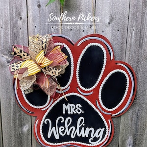 Paw Print School Pride, Wide Paw Door Hanger, Mascot Door Hanger ...