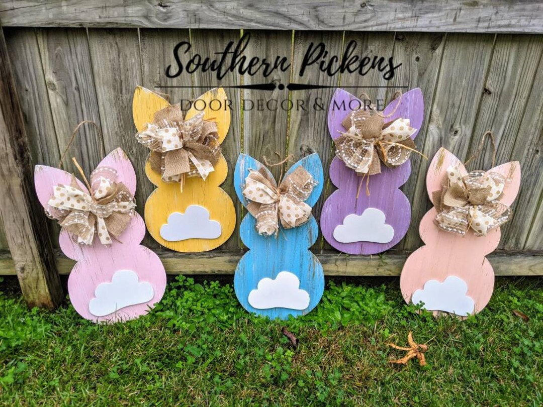 Spring Bunny Silhouette Door Hanger, Distressed Bunny Door Hanger ...