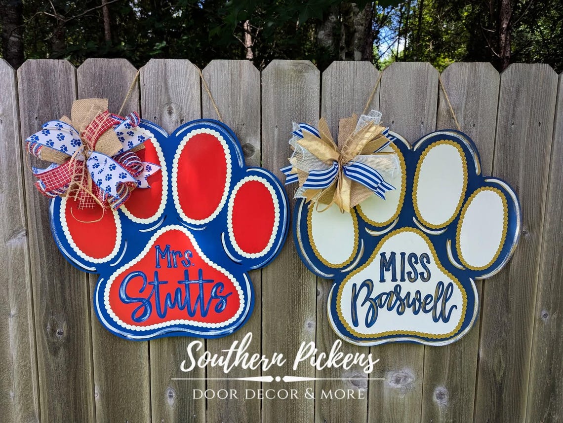 Paw Print School Pride, Wide Paw Door Hanger, Mascot Door Hanger ...