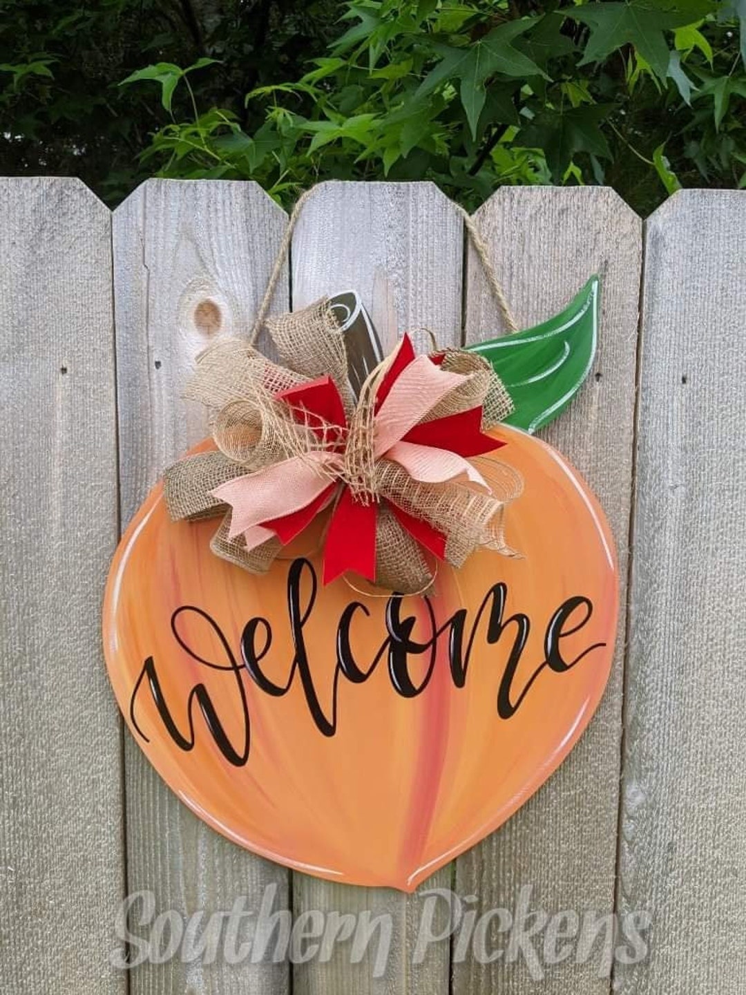 Slinder Peach Welcome Sign Door Hanger - Etsy