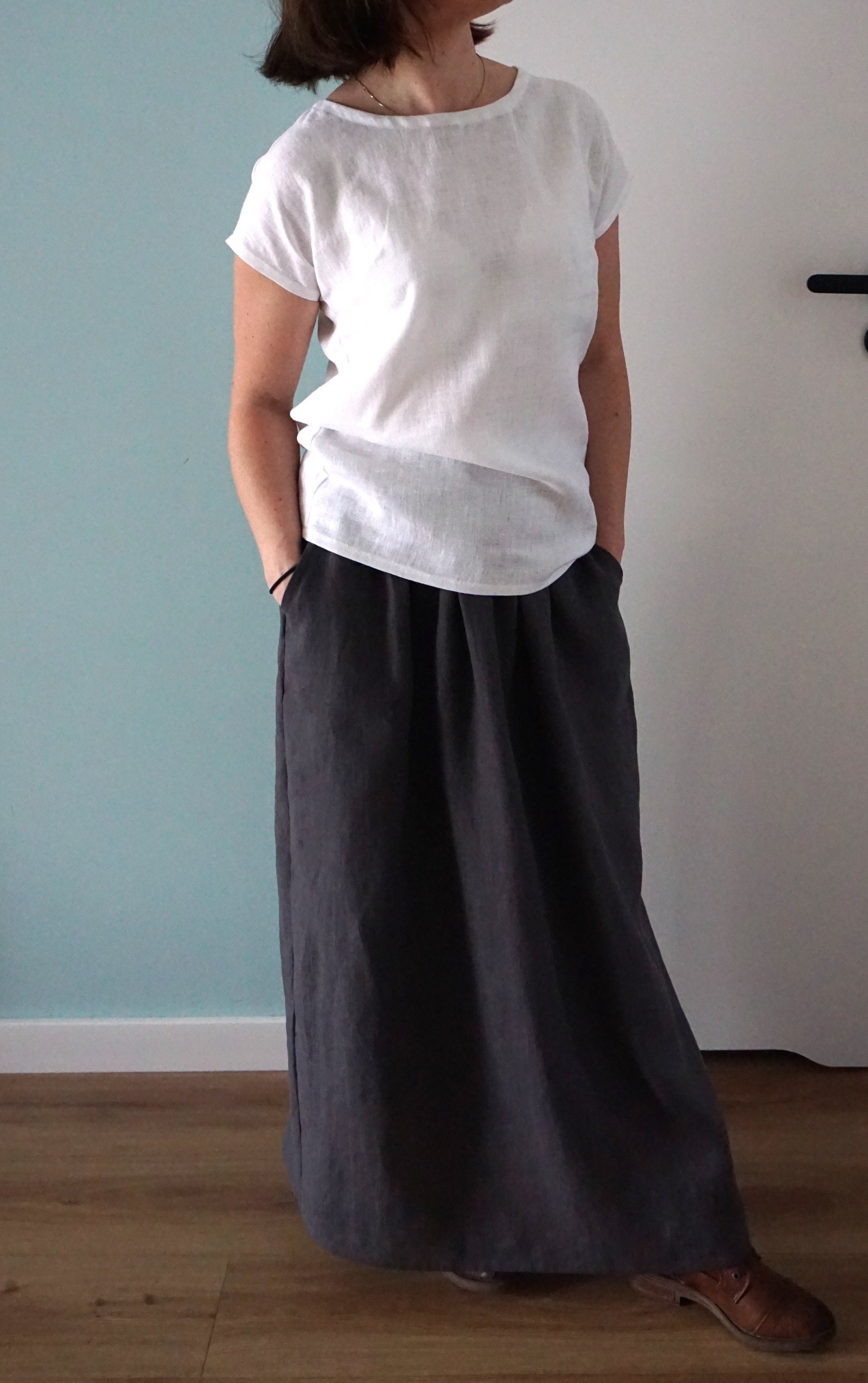 Linen Maxi Skirt Long Skirt Gray Ruffle Skirt Loose Skirt - Etsy