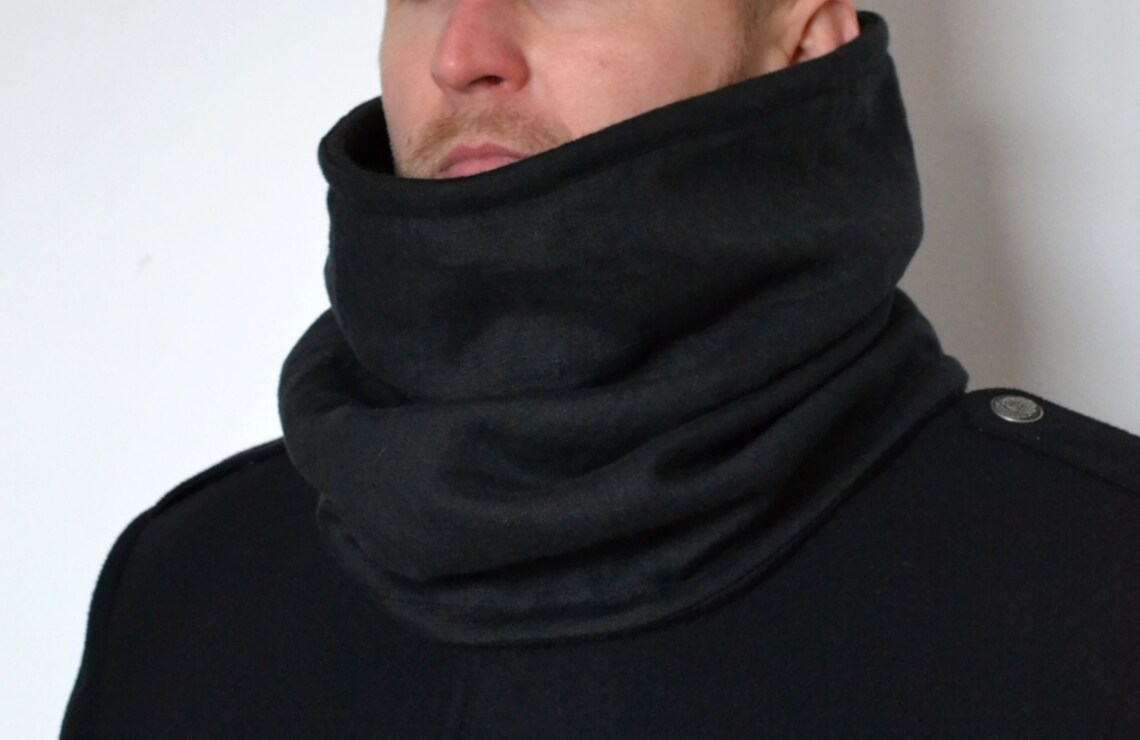 Men's Cowl, Men Cowl Fleece, Black Scarf, Unisex Cowl, Scarf Men, Mens ...