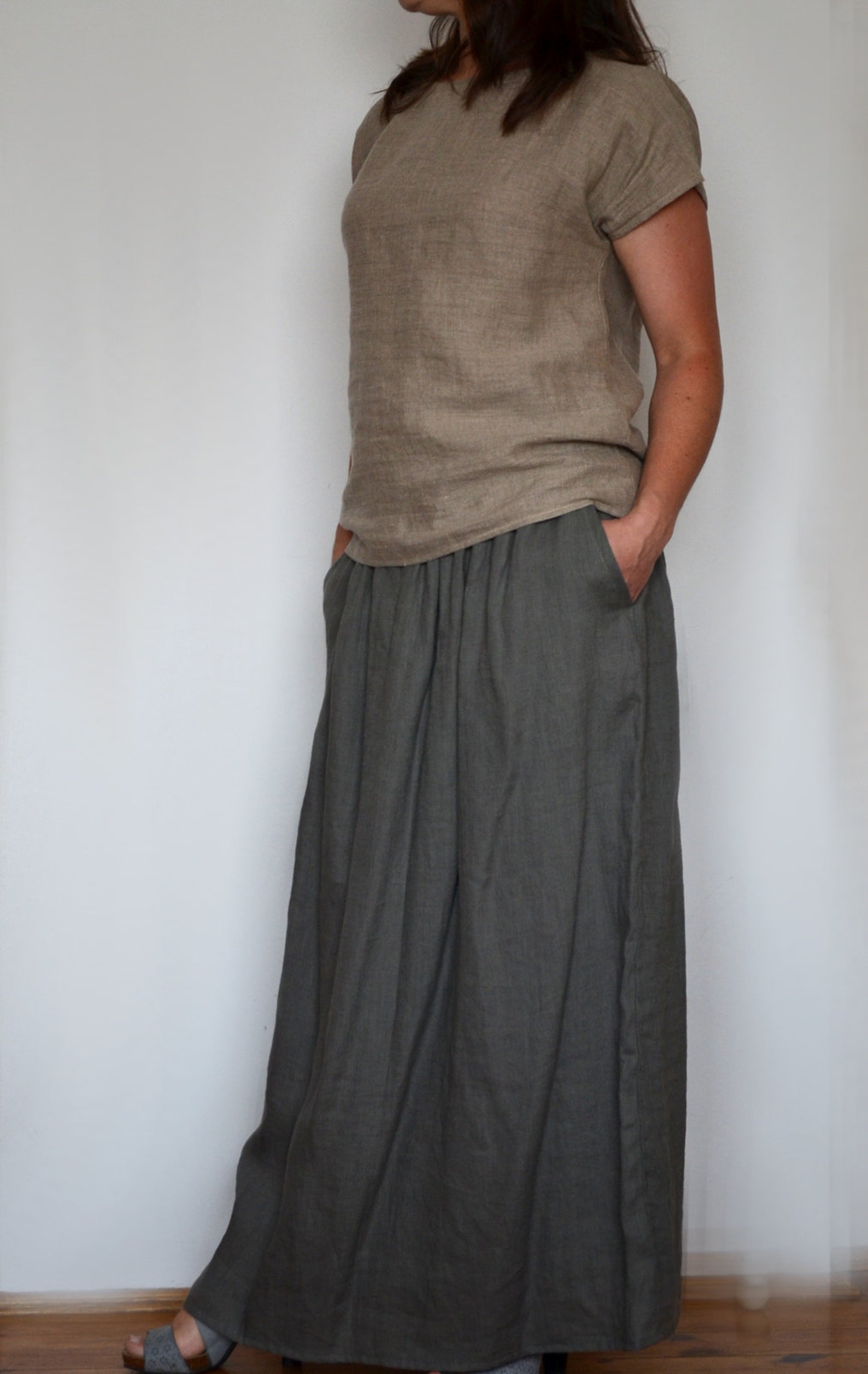 Linen Maxi Skirt Long Skirt Gray Ruffle Skirt Loose Skirt - Etsy