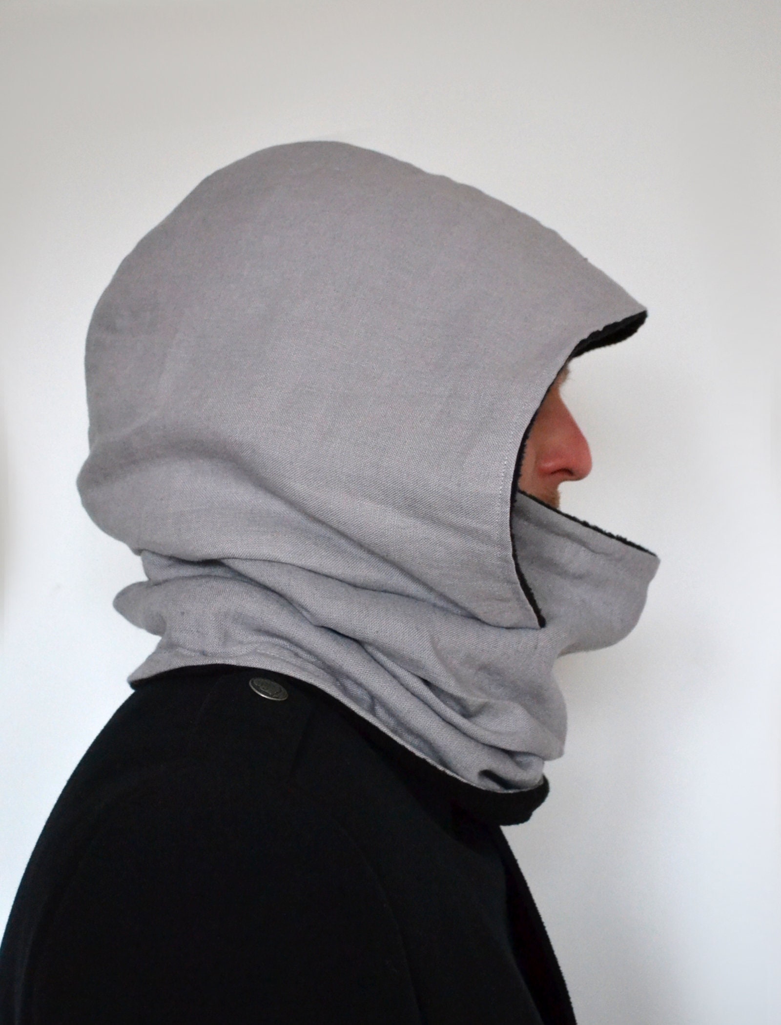 Men's Hooded Cowl, Men Cowl Fleece, Unisex Hood, Hood Scarf Men, Mens ...