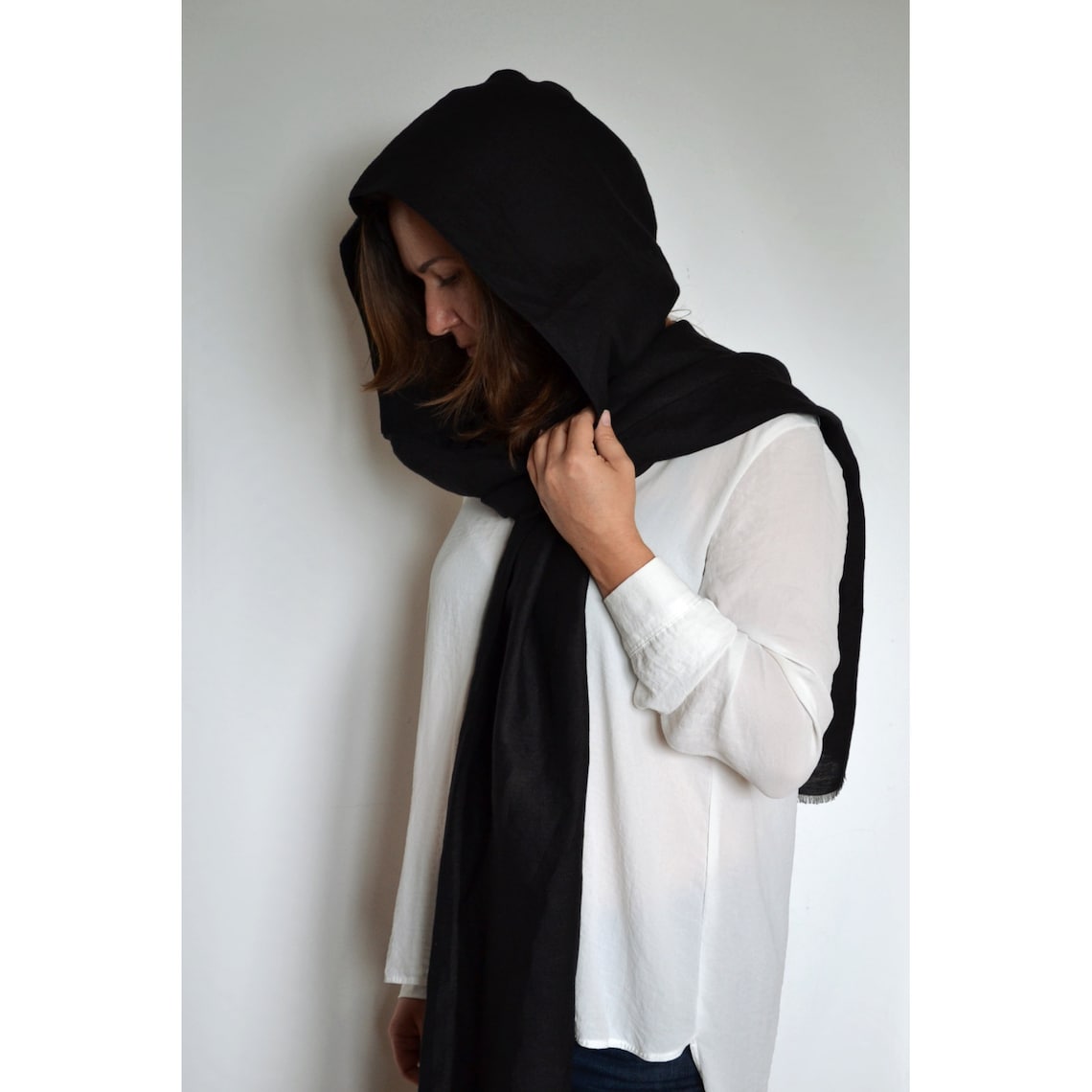 Black Hood Scarf Hooded Scarf Scarf Hood Hoodie Festival | Etsy