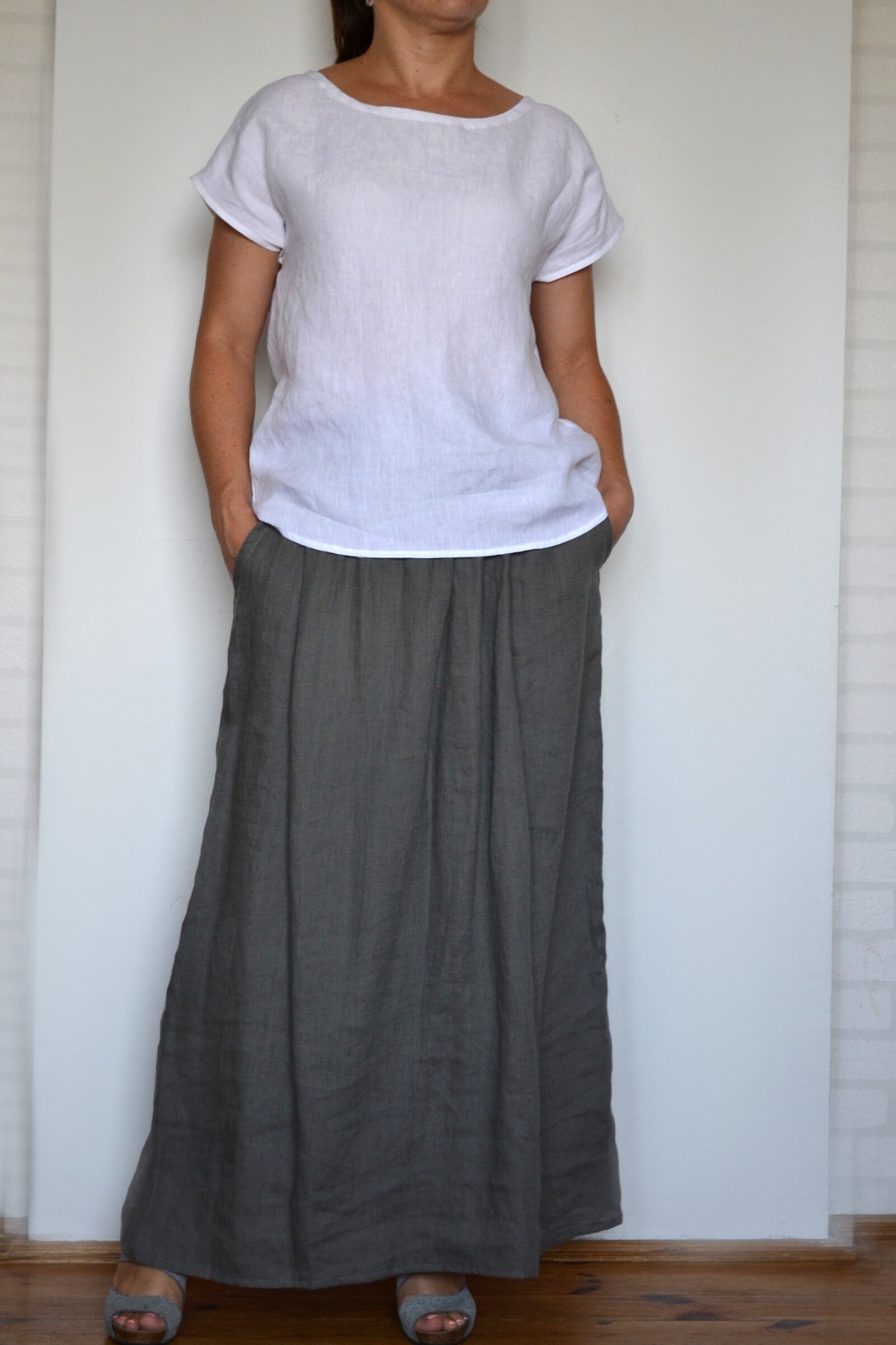 Linen Maxi Skirt Long Skirt Gray Ruffle Skirt Loose Skirt - Etsy