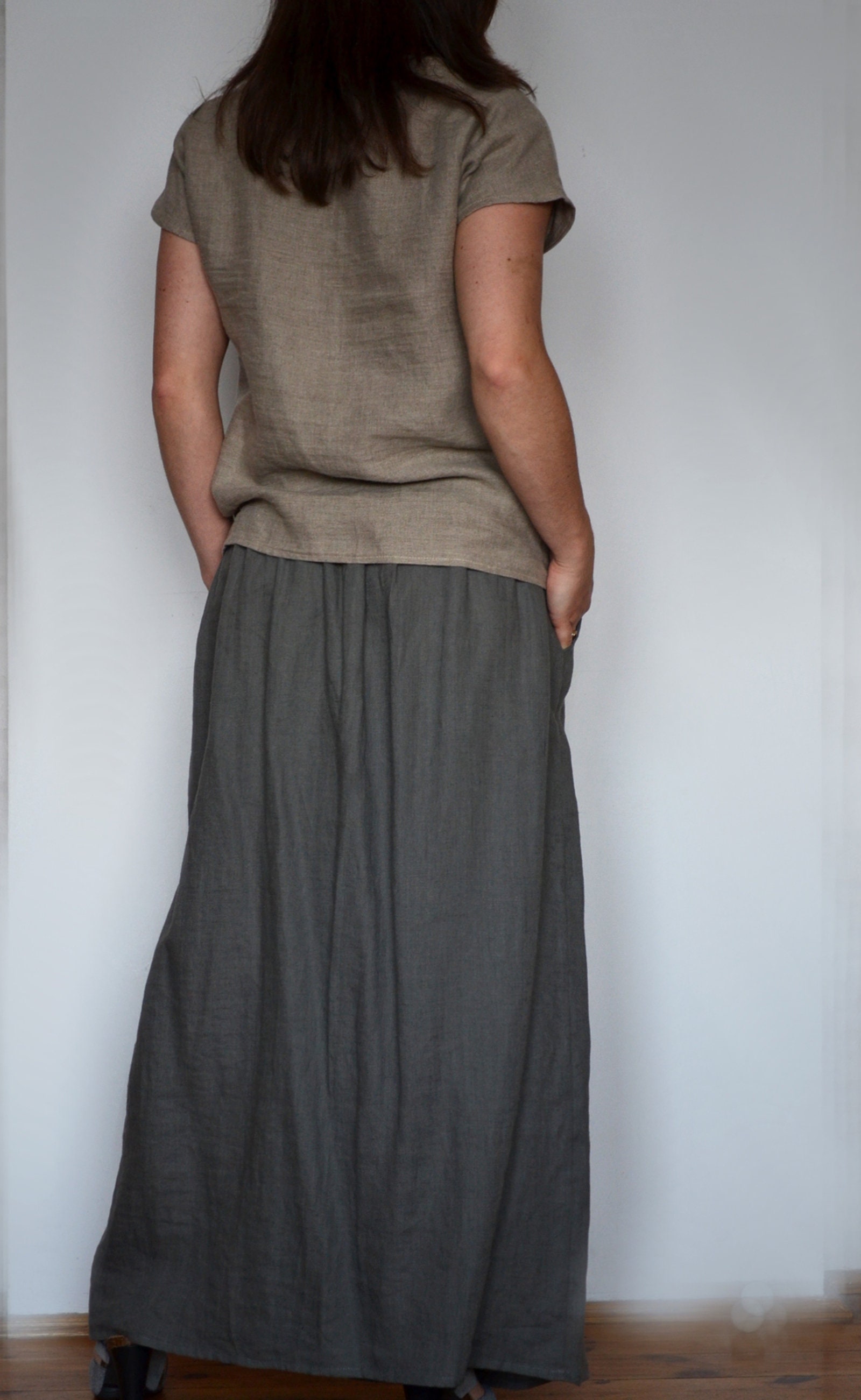 Linen Maxi Skirt Long Skirt Gray Ruffle Skirt Loose Skirt - Etsy