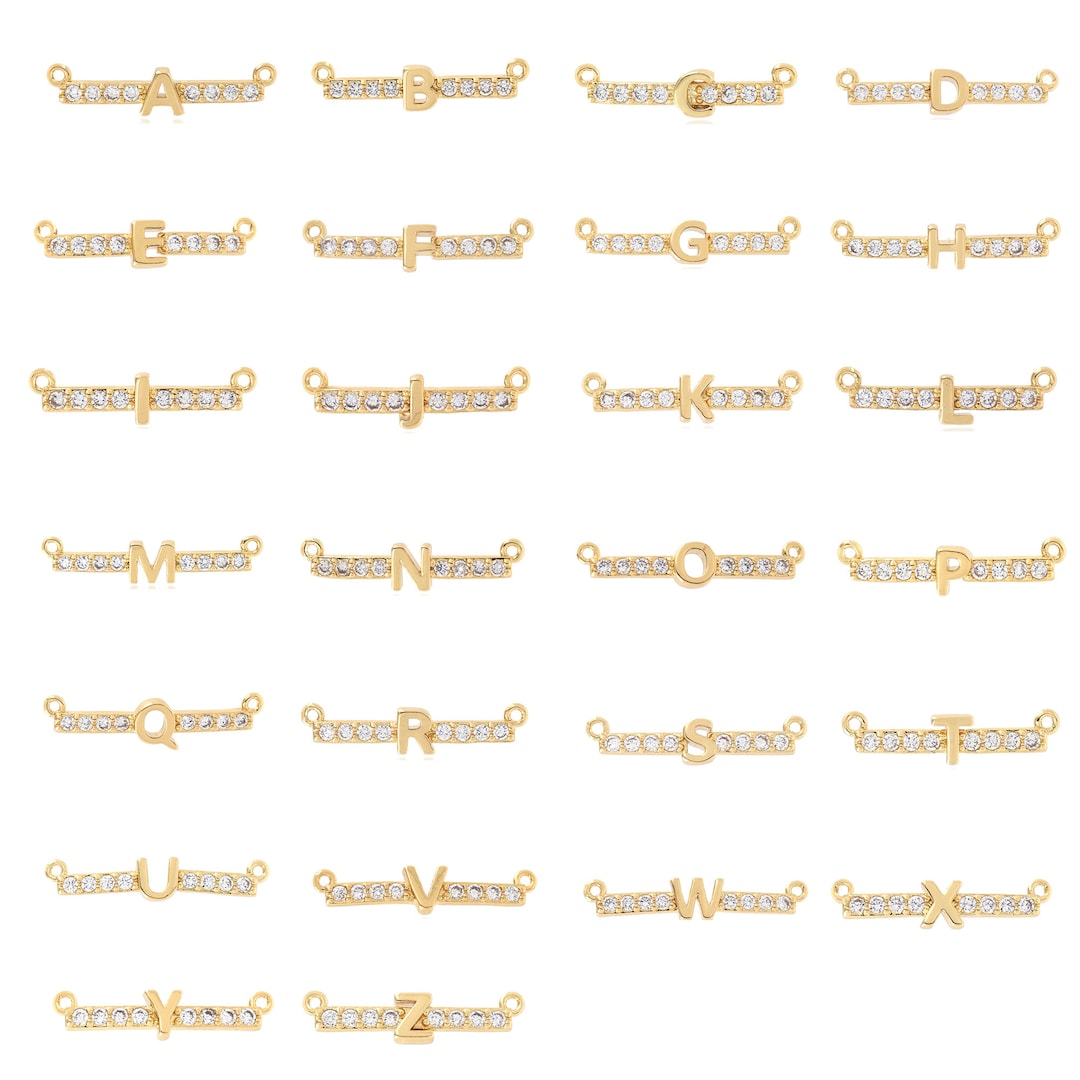 18K Gold Filled 26 Letter Bar Connectors,initial Connectors,micro Pavé ...