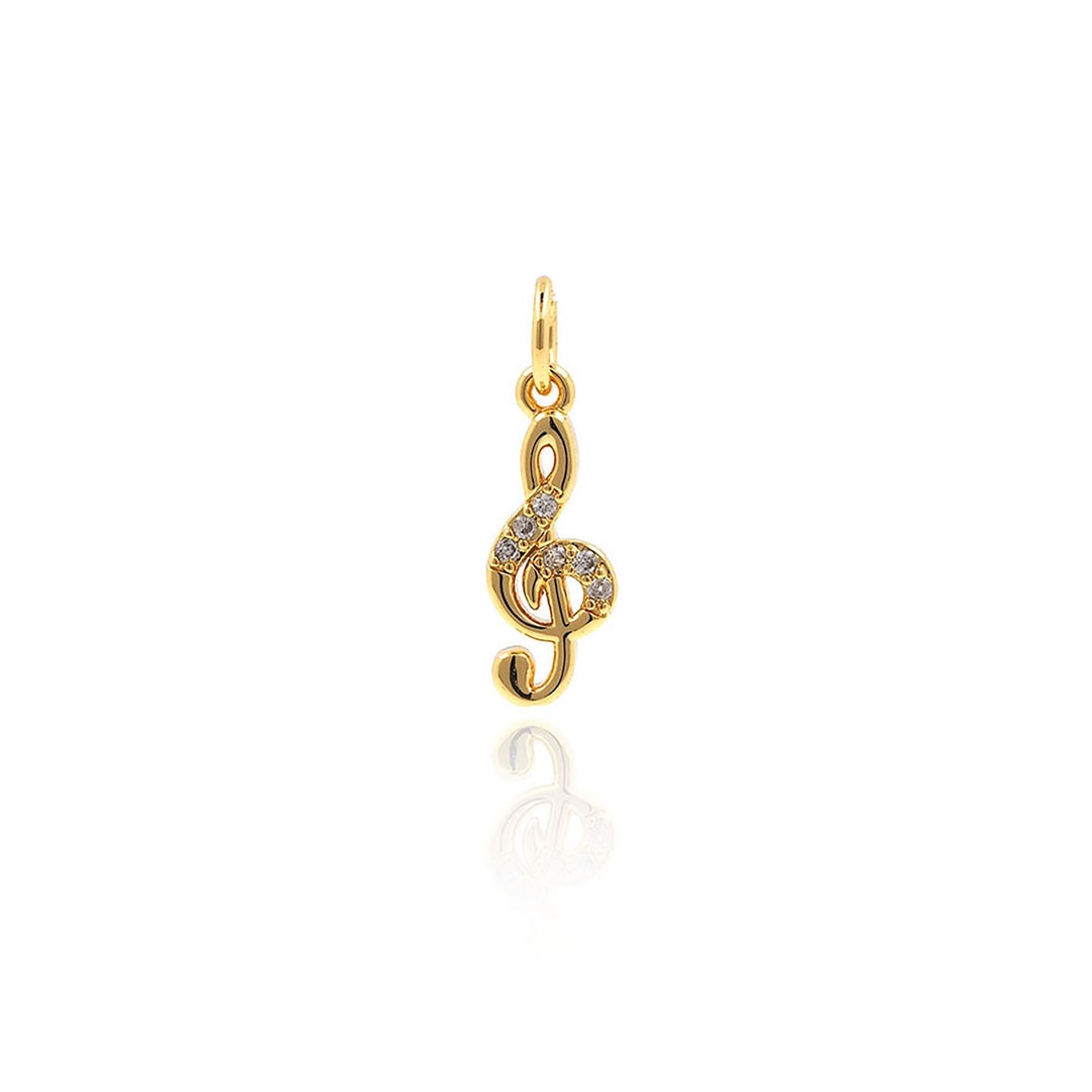 Treble Clef Pendant，18k Gold Filled Musical Note Necklace, Micropavé CZ ...
