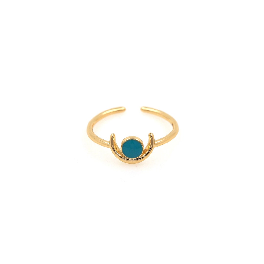 Enamel Moon Ring, 18K Gold Filled Meniscus Ring, Micropavé CZ Moon ...