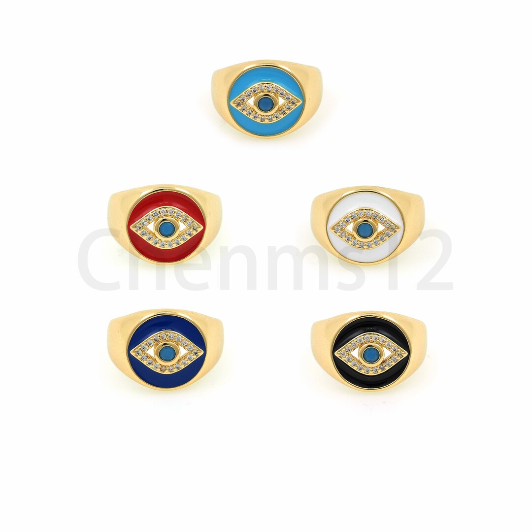 Eye Rings, 18K Gold Filled Open Rings, Enamel Adjustable Rings,evil Eye ...