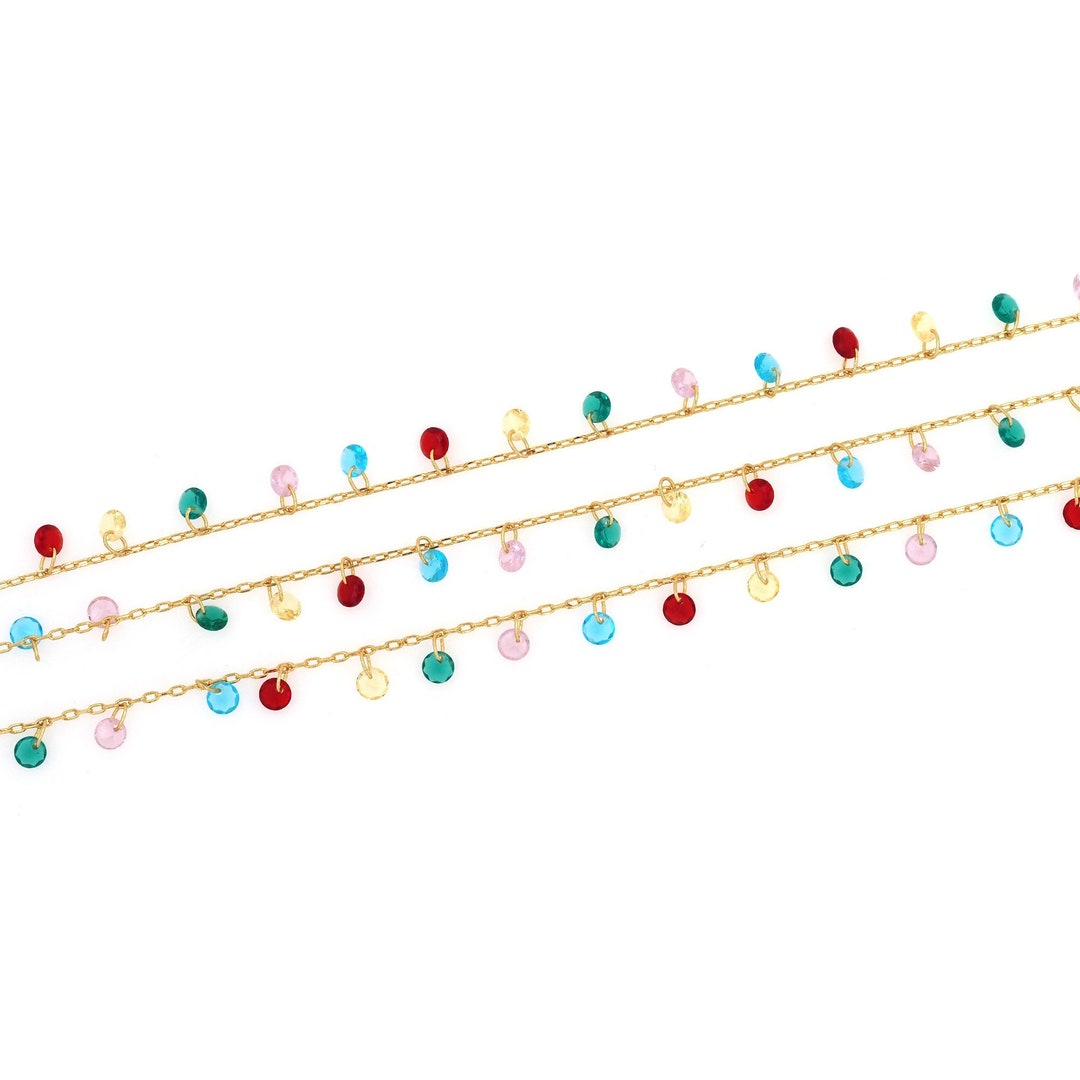 Round Zircon Chain,18k Gold Filled Semi-finished Chain,round Bezel ...