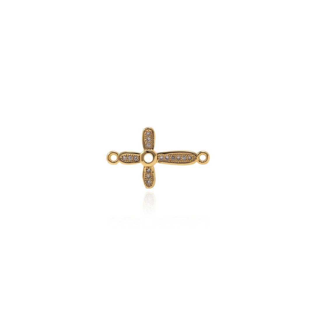 Micropavé CZ Cross Connector, Cross Charm, Religious Connector, 18K ...
