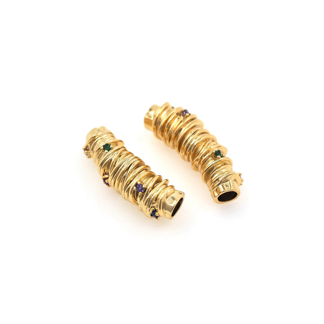 Brass Beads, Threaded Hammered Tube Beads, 18K Gold Filled Twist Spacer ...