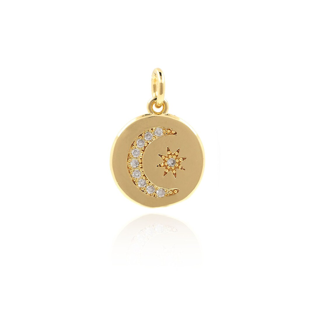 18K Gold Filled Moon Pendant,round Pendant,micropavé CZ Star Necklace ...