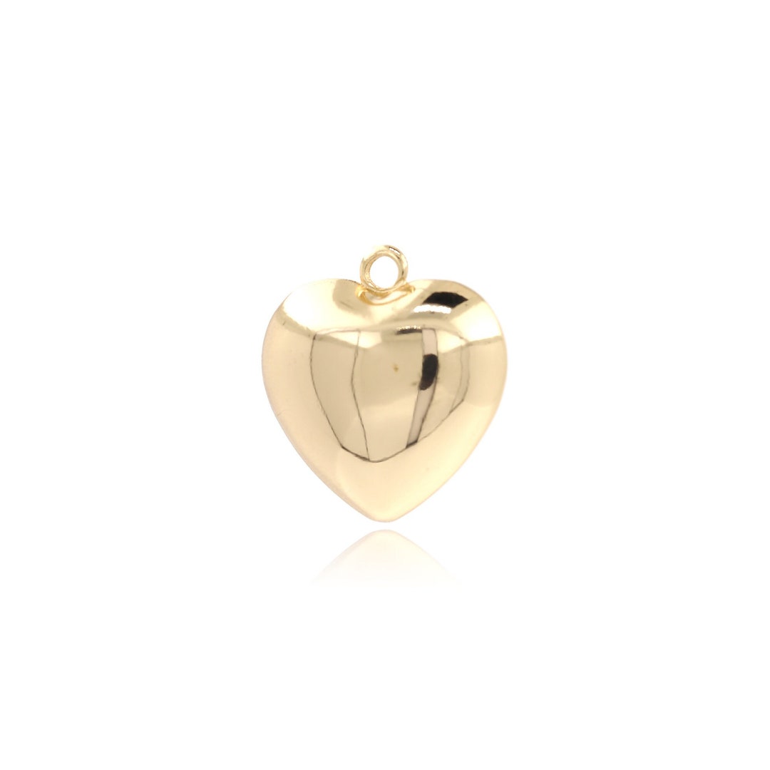 Love Charm, Gold Heart Charm, Puffed Heart Pendant, 18K Gold Filled ...