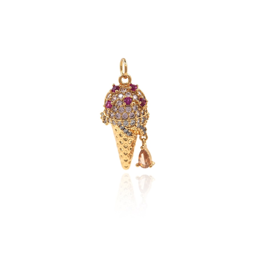 Ice Cream Pendant, 18K Gold Filled Ice Cream Charm, Micro Pave CZ Ice ...