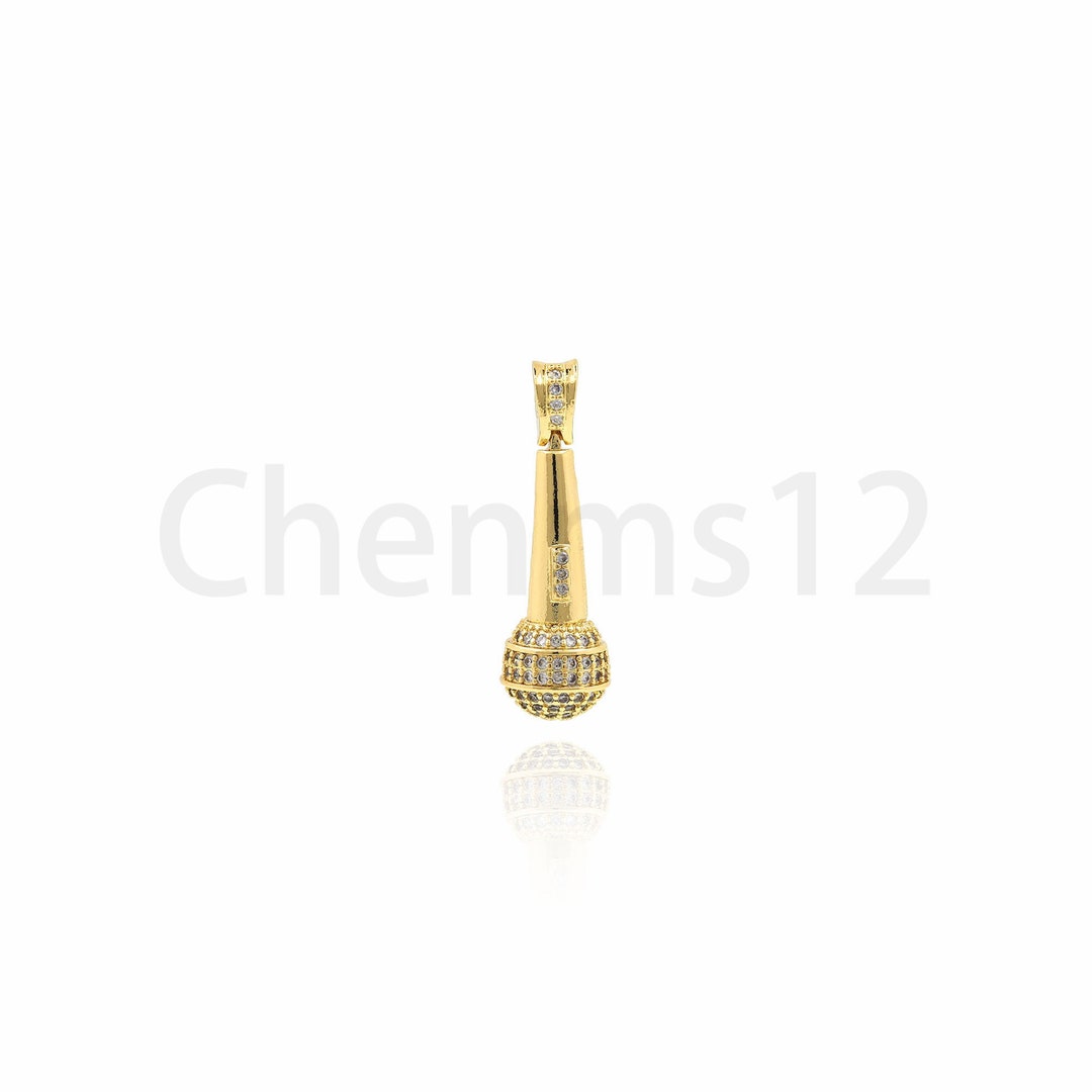 Micropavé CZ Microphone Pendant, Microphone Necklace, 18K Gold Filled ...