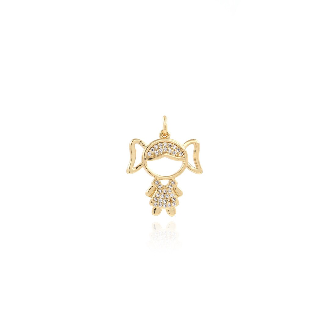 18K Gold Filled Girl Pendant, Figure Pendant, Micropavé CZ Girl ...