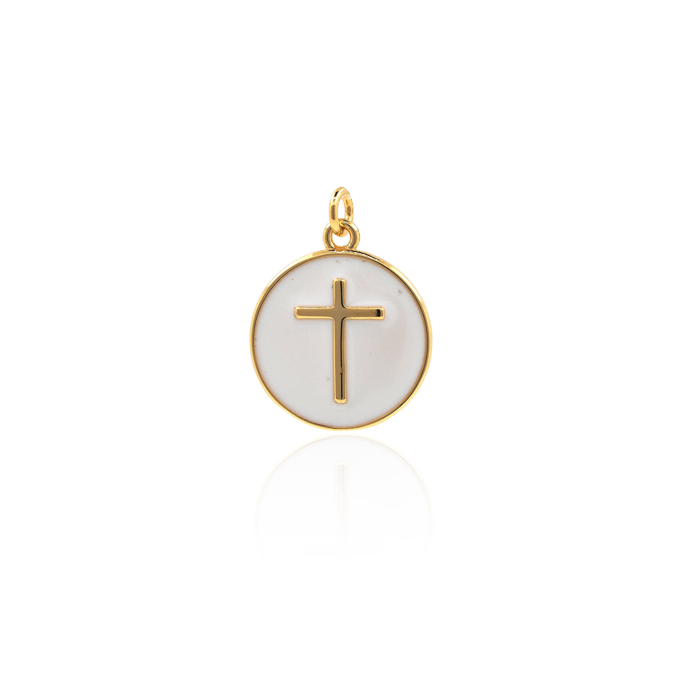 18K Gold Filled Cross Charm, Round Enamel Cross Pendant,christian ...