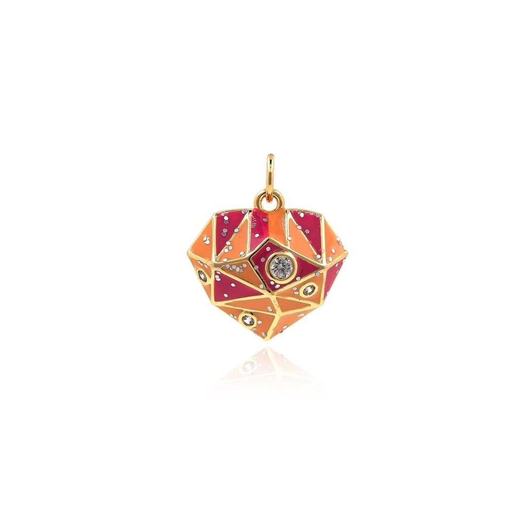 Enamel Diamond 3D Pendant, 18K Gold Filled Diamond Shape Pendant ...