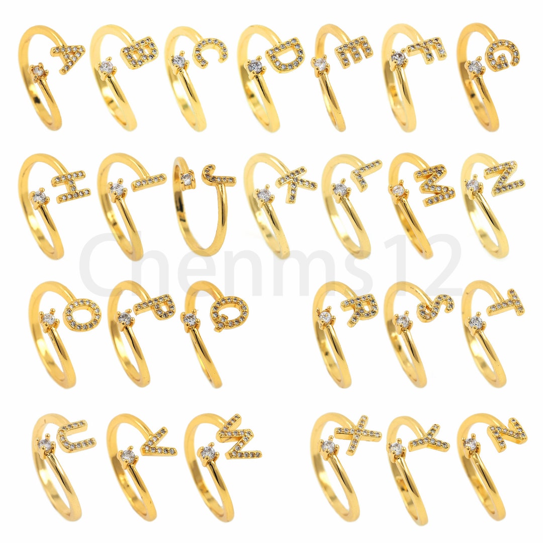 26 Letter Ring, Micropavé CZ Letter Ring, 18K Gold Filled Open Ring ...