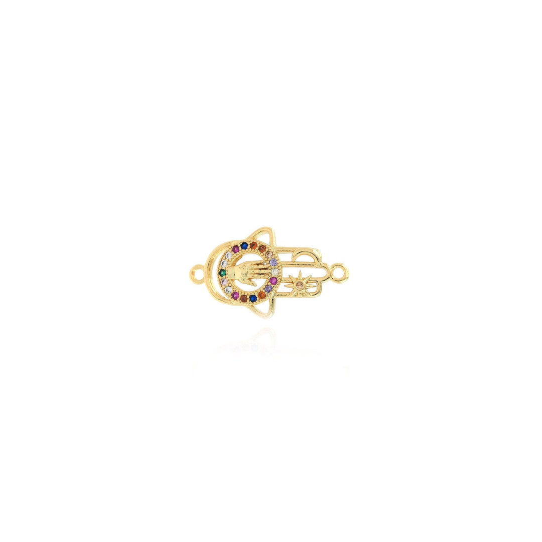Hand Connectors, 18K Gold Filled Hand Connectors, Micropavé CZ Hamsa ...