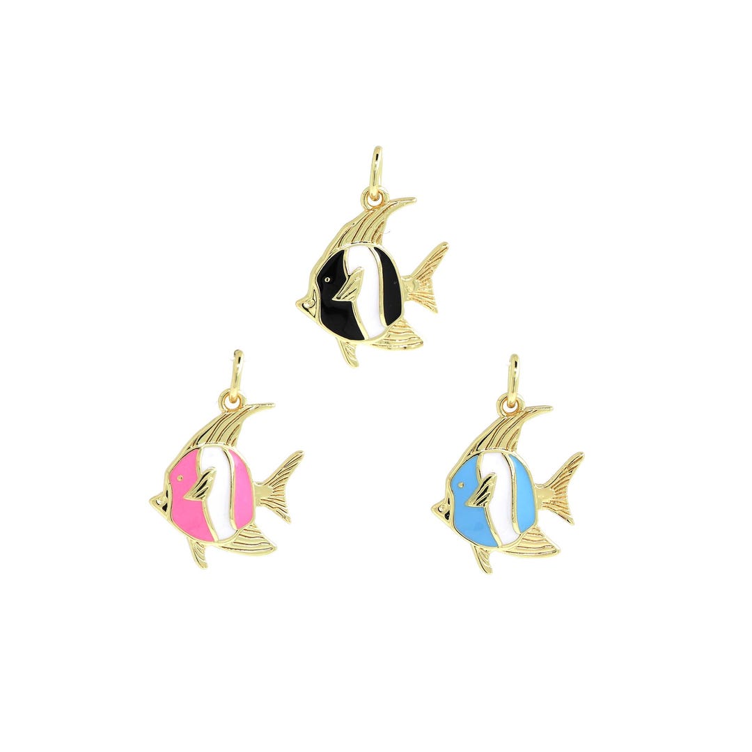 Enamel Fish Charm, 18k Gold Filled Fish Pendant, Dainty Aquarium Fish ...