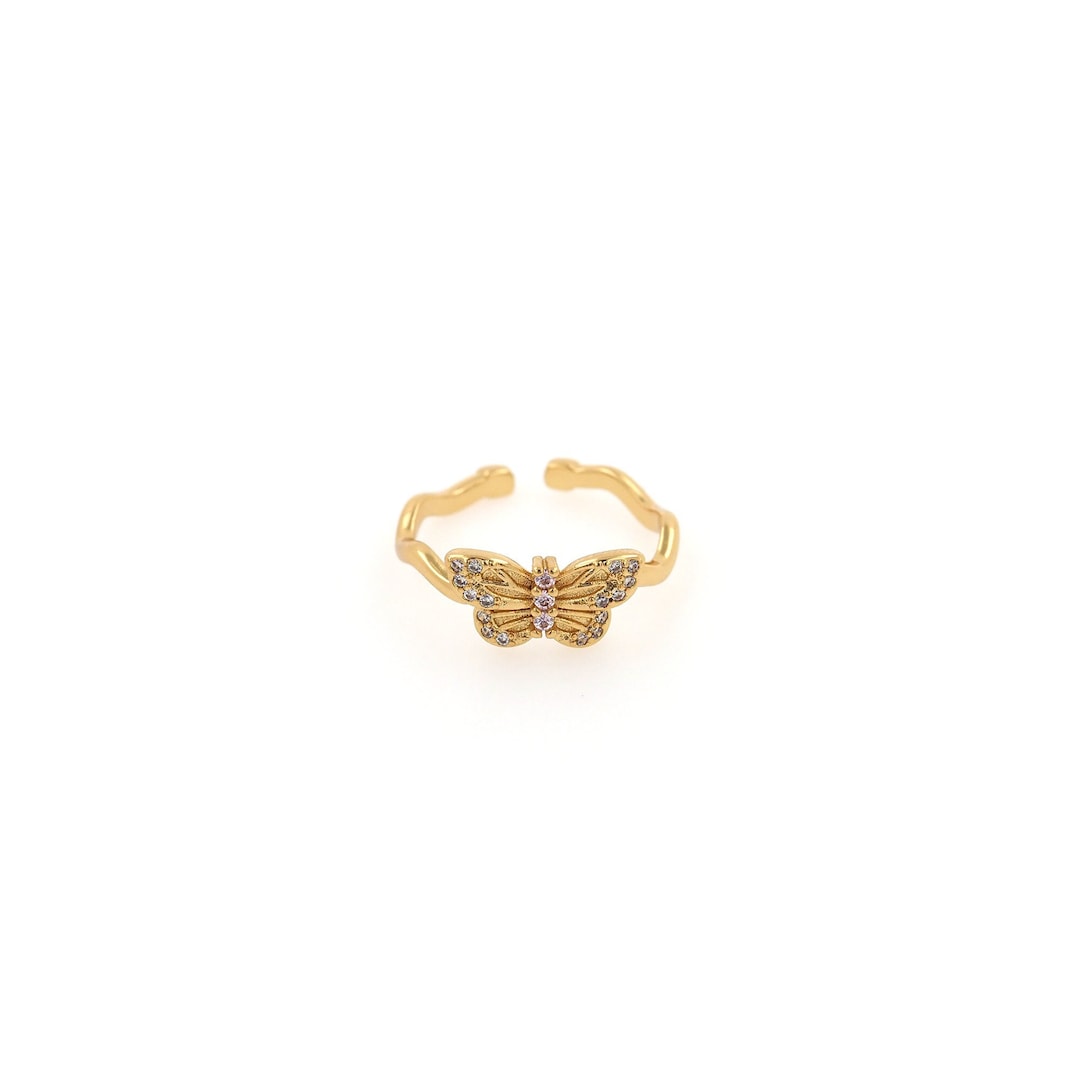 Flying Ring, Micropavé CZ Butterfly Charm, 18K Gold Filled Butterfly ...