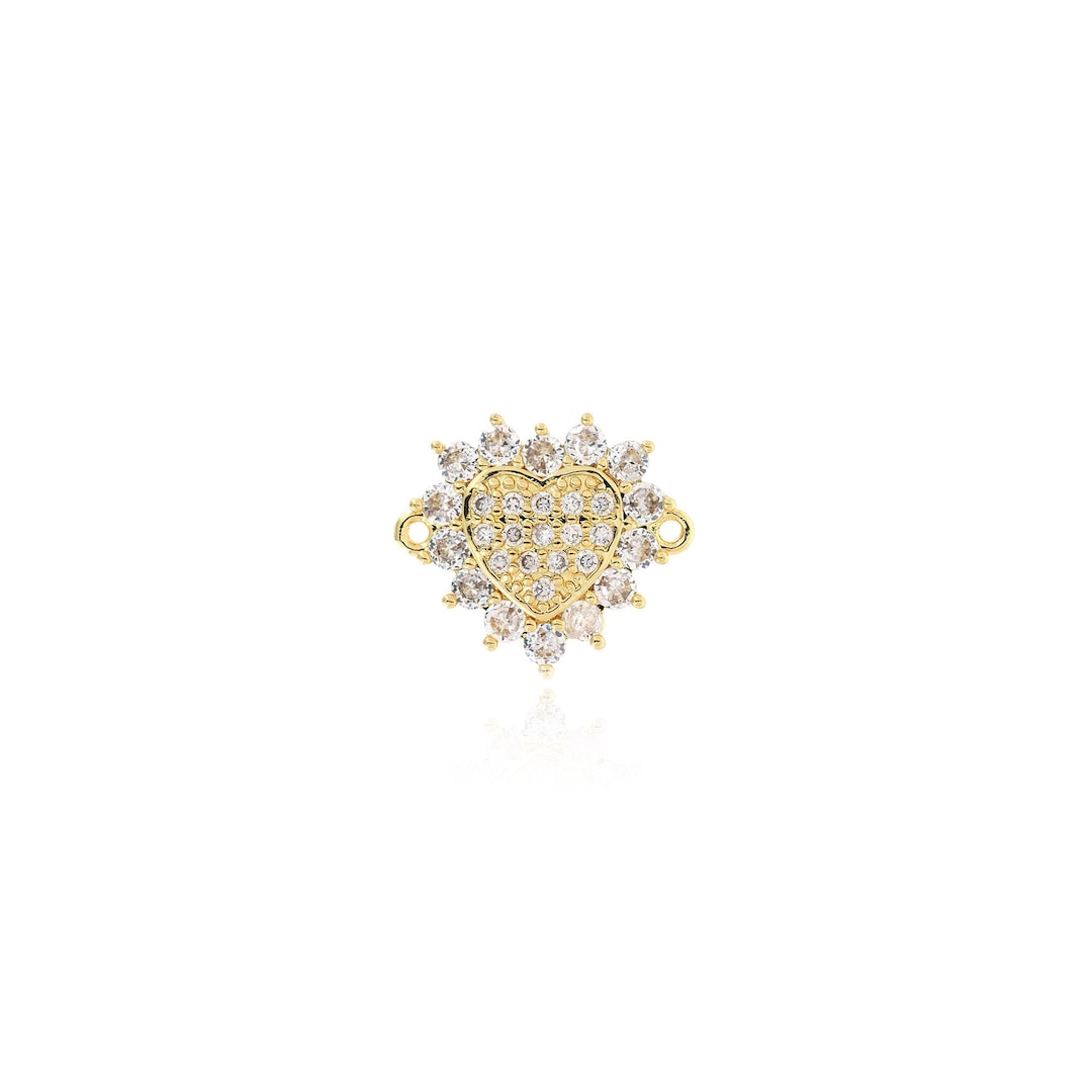 Micropavé CZ Heart Connector, 18K Gold Filling Love Connector,heart ...