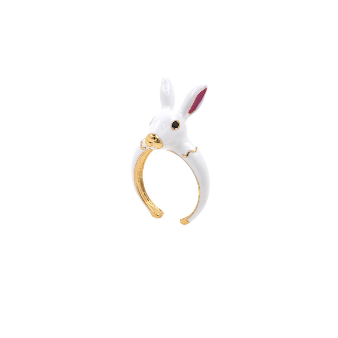 Rabbit Rings, Animal Rings, 18K Gold Filled Adjustable Rings, Enamel ...