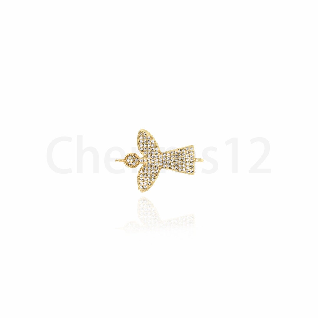 Angel Connector, Micropavé CZ Angel Jewelry, Religious Connector, 18K ...