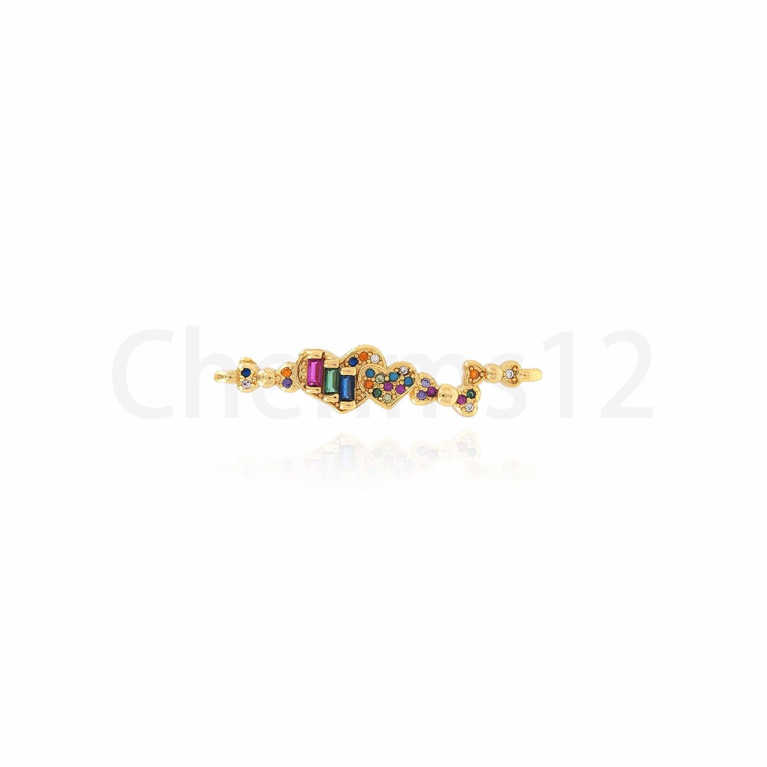 Micropavé CZ Heart Connector, Heartbeat Connector, Heart Charm, 18K ...